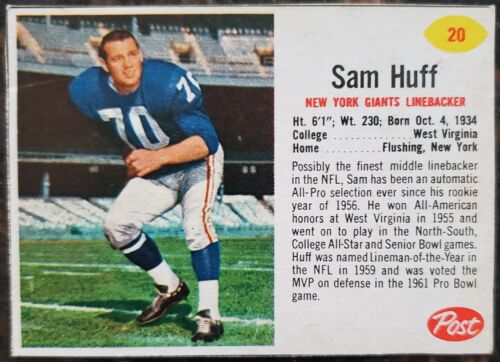 1962 Sam Huff New York Giants Card NFL Post Cut Out #20 HOF West ...