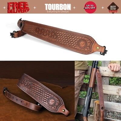 Tourbon Vintage Leather Rifle Sling Gun Carry Strap Shooting Rest+ Pair ...
