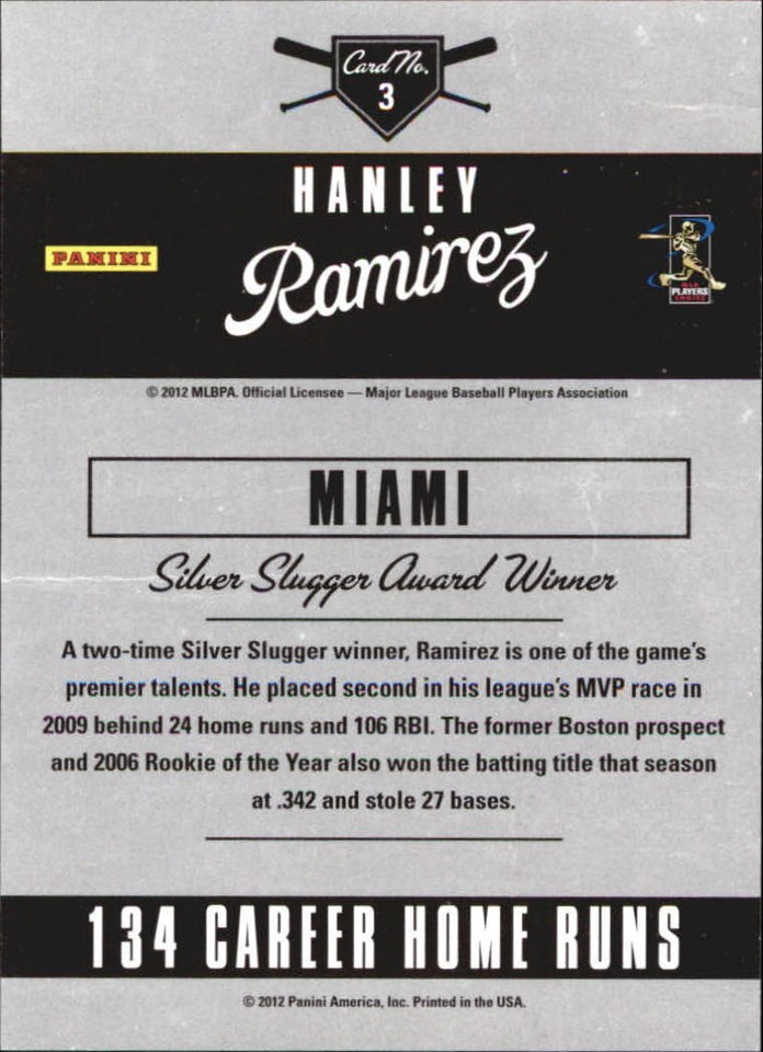 2011 Limited Silver Sluggers Miami Marlins Baseball Card #3 Hanley ...