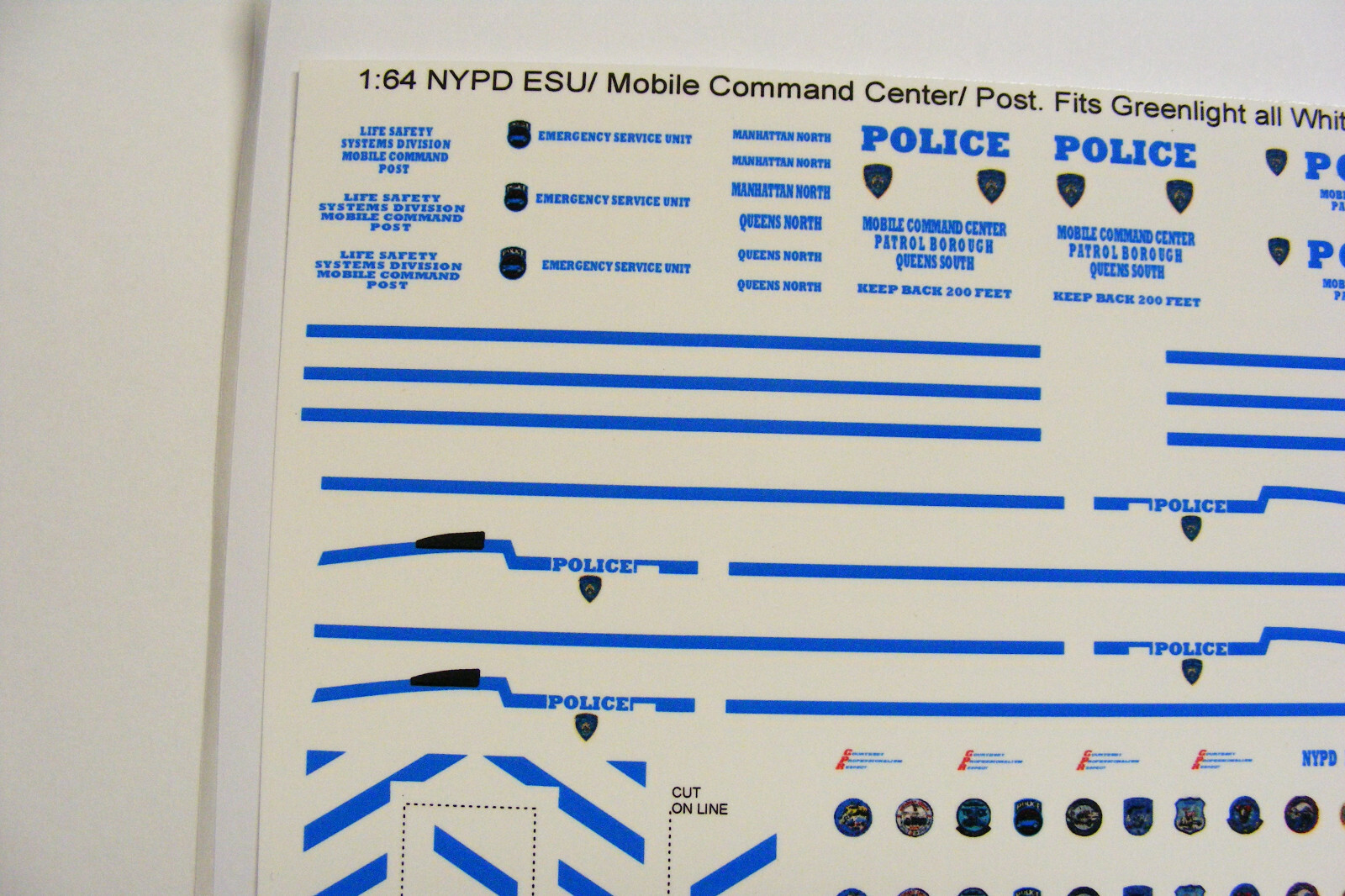 NYPD ESU Command Post 1:64 Water slide Decal set Fits GL Ambulances and ...
