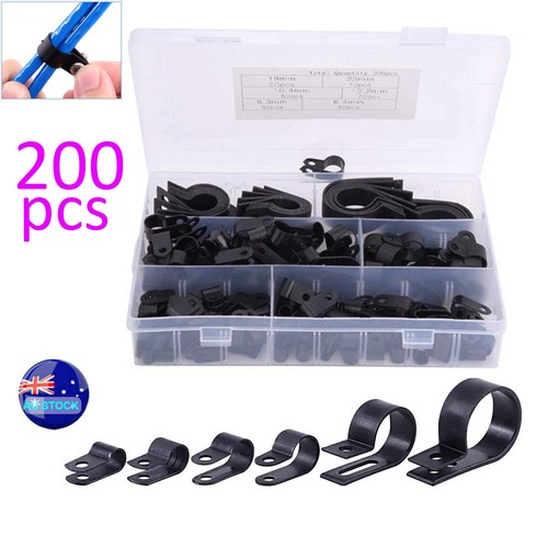 200pcs Nylon Plastic R-Type Wire Clips Clamp Fastener Assorted For ...