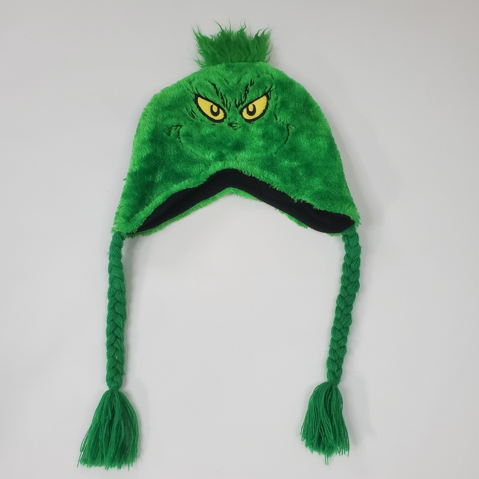 Dr Seuss Grinch PigTail Beanie Face Hair Hat The Grinch Who Stole ...