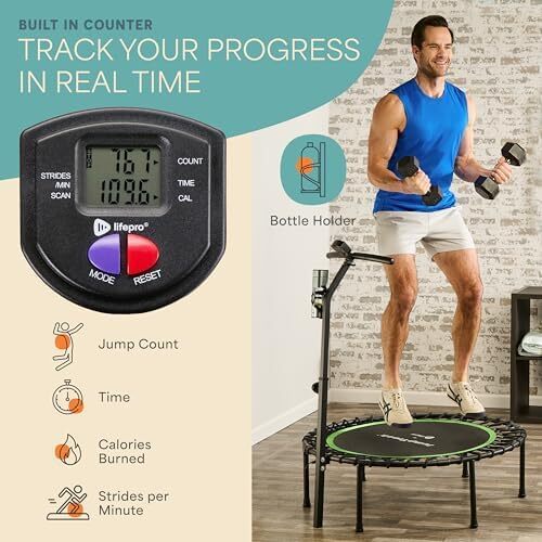 Lifepro JumpTrack 40” Rebounder Trampoline Silent Bungee Foldable with ...