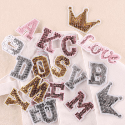 Set of 28 Sequin Alphabet A - Z Letters Crown Iron on Sew on Patches ...