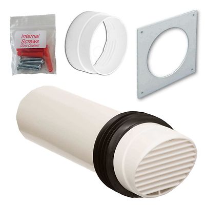(white) High rise wall vent kit 100mm tube for extractor fan or tumble ...