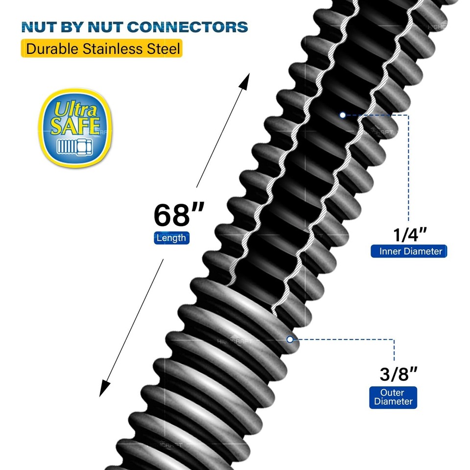 GUHD-TT14-72 70" Gas Line Connector with 3/8" Outer Diameter and Nut ...