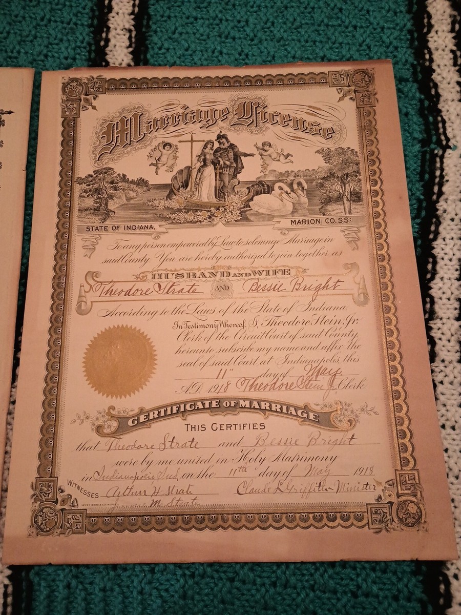 Indiana Marriage License Antique Framed Marriage License Of Charles