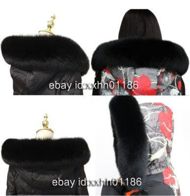 2026 Black real Ussuri fox Fur Collar scarf trim for Winter Down Jacket ...