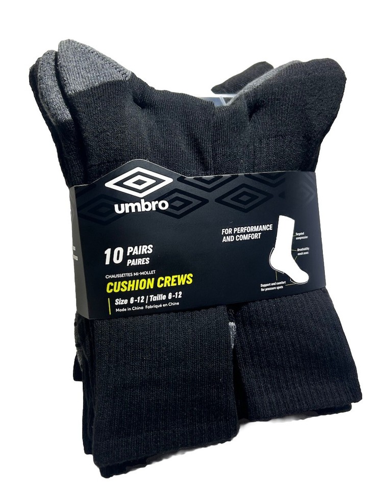 New Umbro Men's 10 Pack Targeted Compression Black Cushion Crew Socks ...