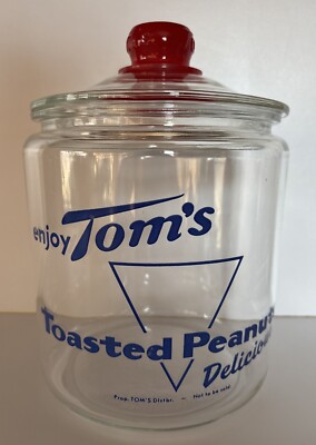 Vintage 1950s TOM’S Toasted Peanuts Glass Jar Store Display Large 10.5 ...