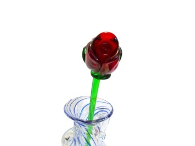 Hand Blown Long Stem Red Rose Bud Glass Flower | eBay