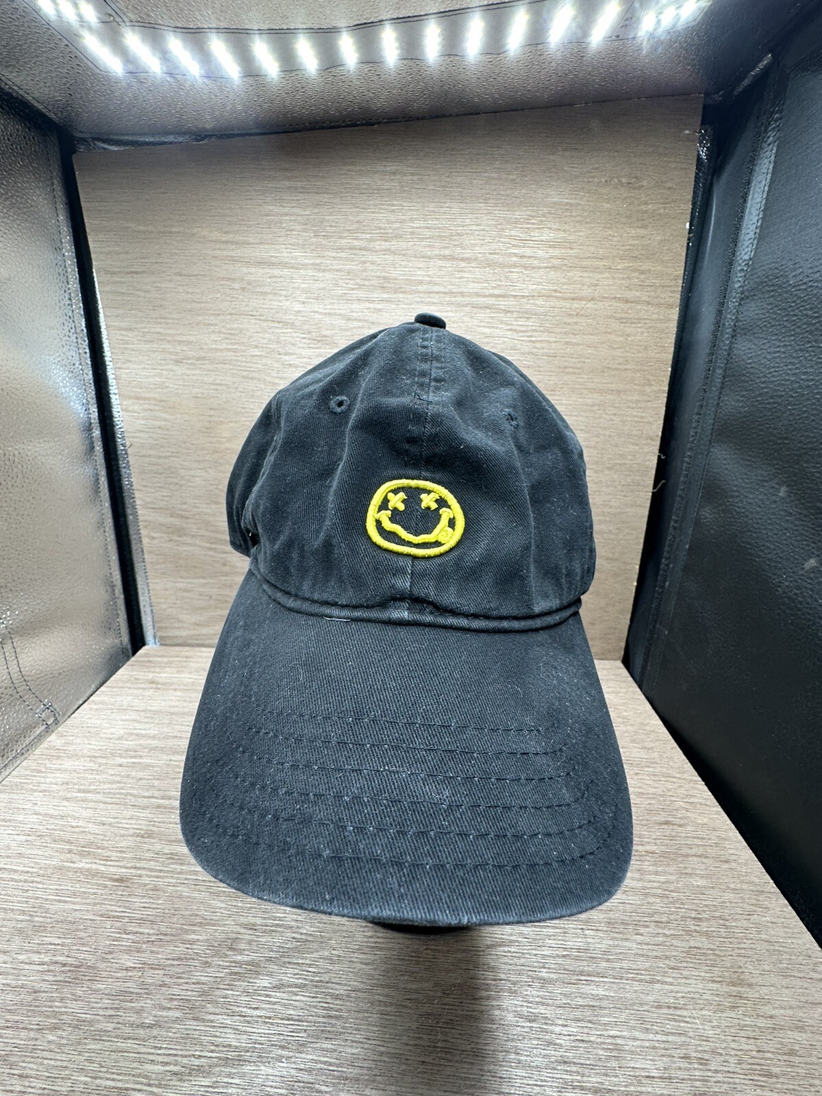 Nirvana Hat Cap Strap Back Adult Black Yellow Happy Face Smiley Rock ...