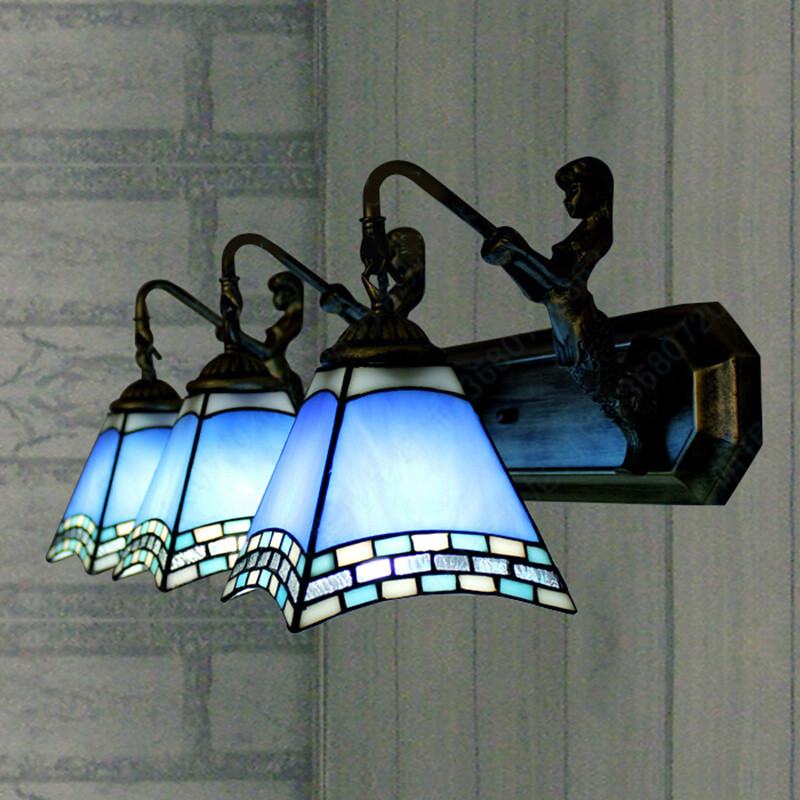 Bathroom Vanity 3 Light Fixture Vintage Bronze in Tiffany Stained Glass ...