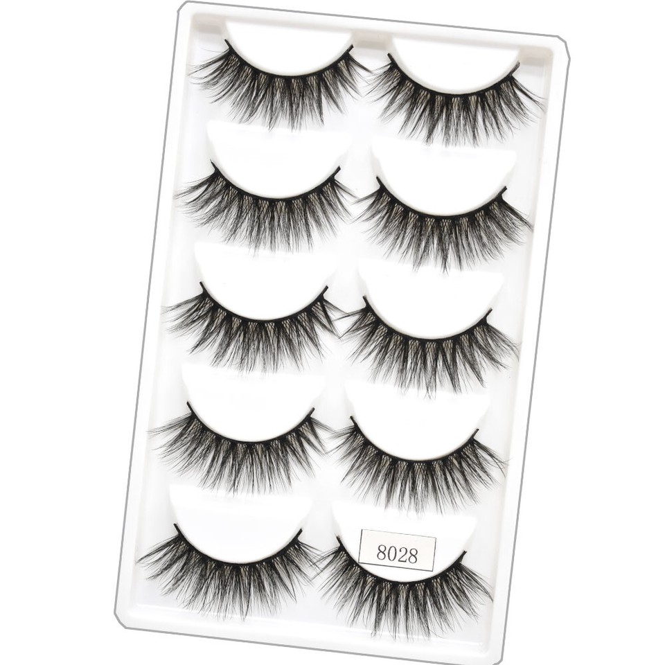 US A++++ 5 Pairs Natural Handmade Real Mink 3D False Eyelashes Thick ...