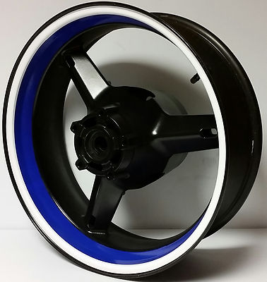 BLUE & WHITE MOTORCYCLE INNER RIM DECALS WHEEL STICKERS STRIPES TAPE ...