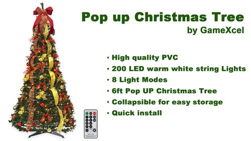 6ft Pop Up Christmas Tree Prelit with Lights Collapsible Pull Up Decor ...