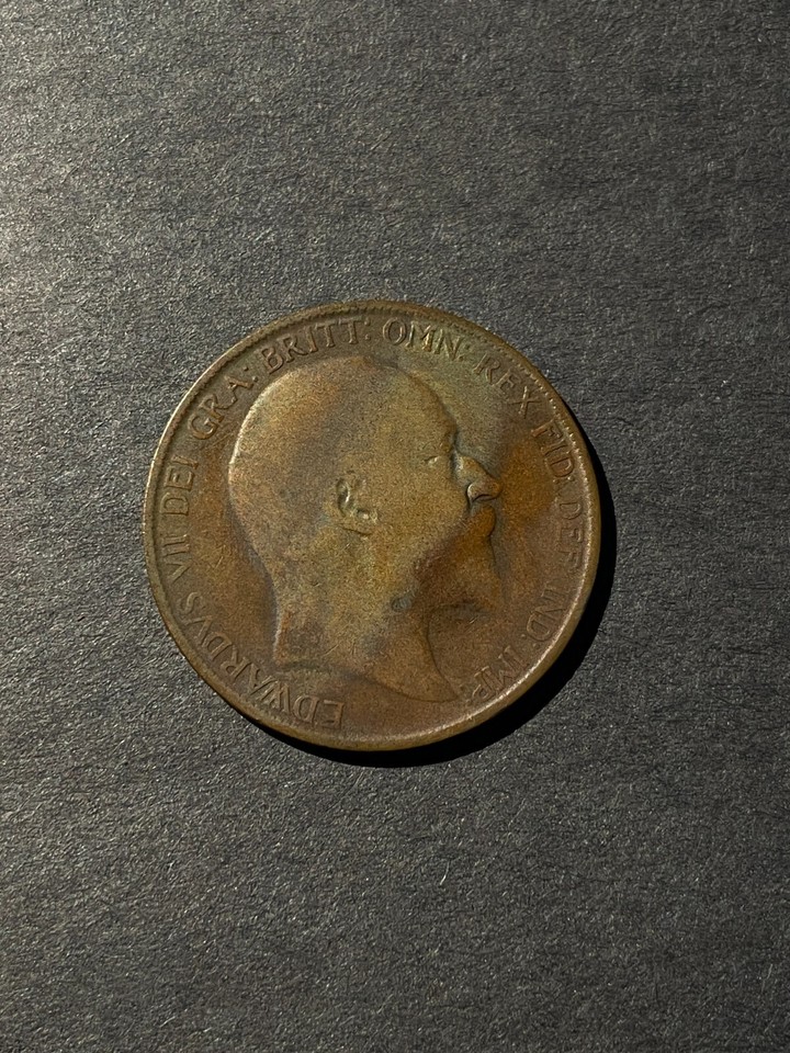 1907 GEORGIVS V DEI GRA:BRITT:OMN:REX FID:DEF:IND:IMP One Penny England ...