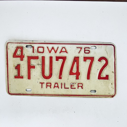 1976 United States Iowa Hancock County Trailer License Plate 41 FU7472 ...