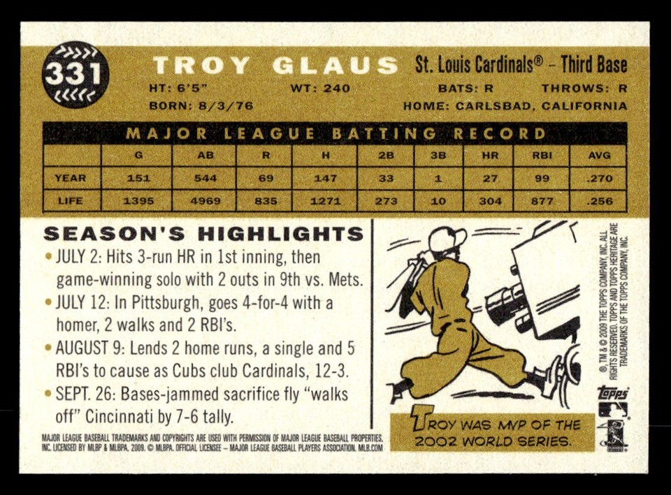 2009 Topps Heritage #331 Troy Glaus Card St. Louis Cardinals | eBay