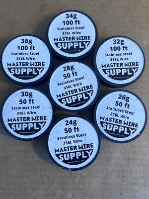 Asst Stainless Steel Craft Wire Lot 316L 7 Spools 36g 34g 32g 30g 28g ...
