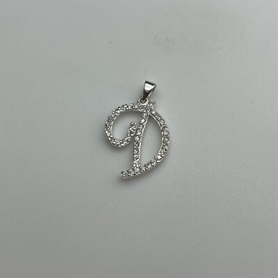 Shiny Capitol Cursive Letter Initial 'D' White Zirconia Sterling Silver ...