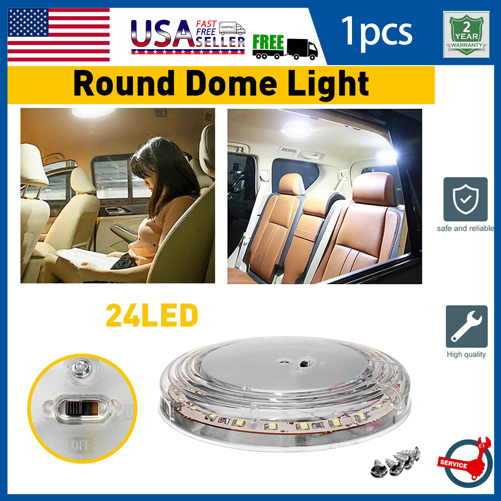 12V Stainless Steel LED Dome Light Boat Marine RV Cabin Ceiling Lamp 6 ...