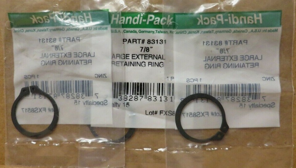 Handi-Pack 7/8" Zinc Plated Steel Internal Retaining Rings (3 pieces ...