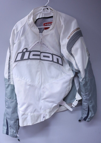 Nice Great Used Icon Contra Motorcycle Biker Jacket 2XL White W/ Pads ...
