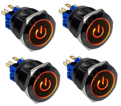 4pcs 25mm AMBER LED Waterproof Black Stainless Steel Push POWER Button ...