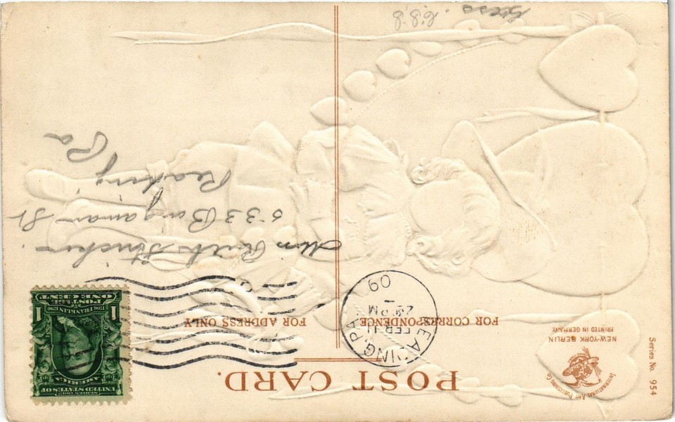 Dr Jim Stamps Postcard Boy With String Of Hearts Embossed Gold Detail ...