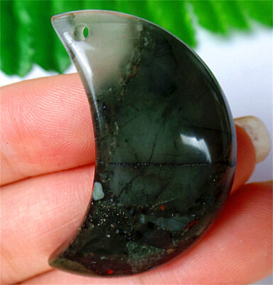 40x19x7mm Natural Gray Africa Bloodstone Reiki Moon Pendant Bead DY2178 ...