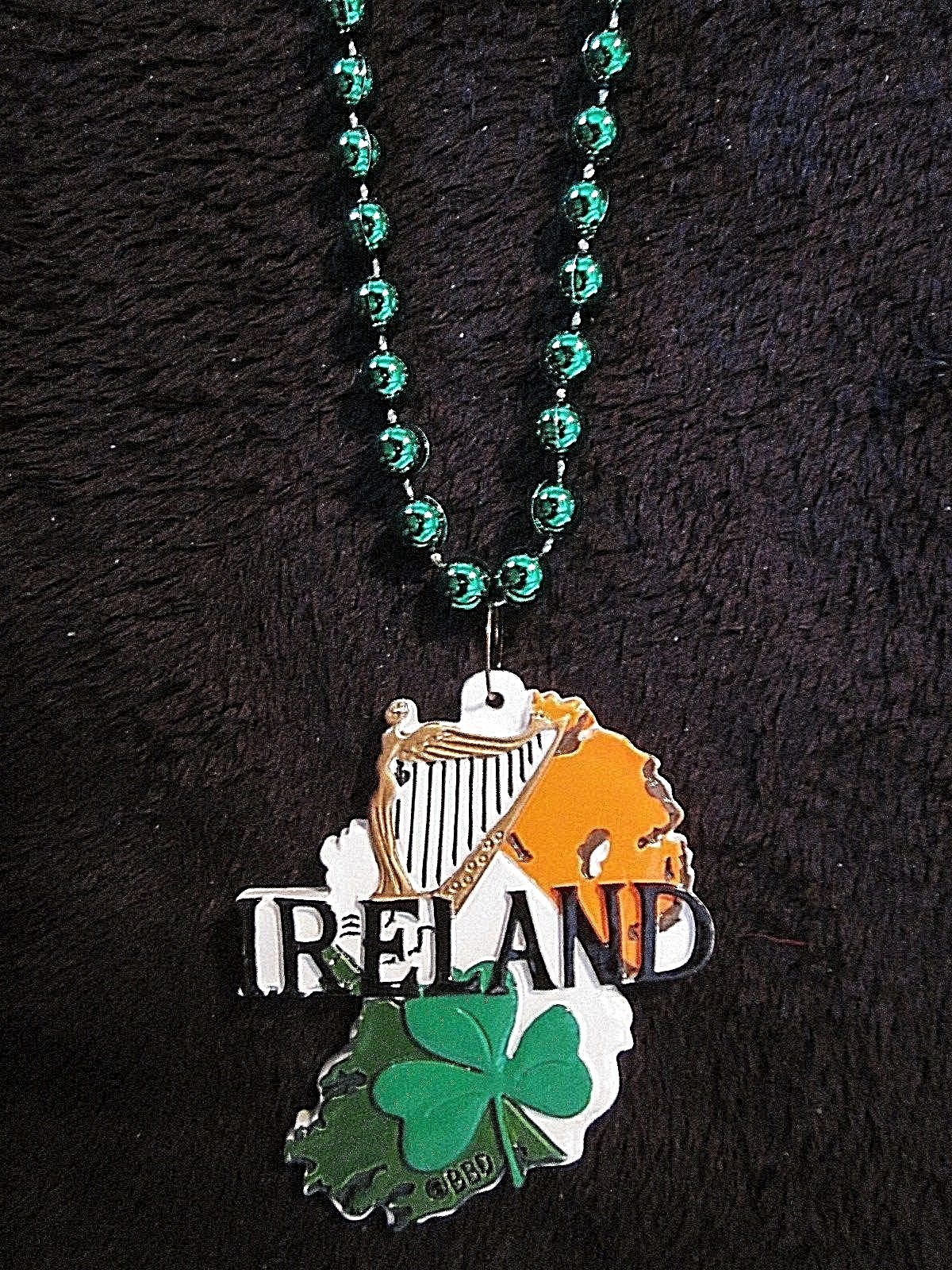 ST. PATRICK'S "IRELAND" MARDI GRAS NECKLACE IRISH BEAD SHAMROCK HARP ...