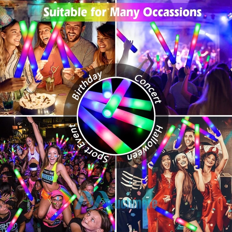 LOT 16IN Glow Sticks Bulk Light up LED Foam Sticks 3 Modes Flashing ...