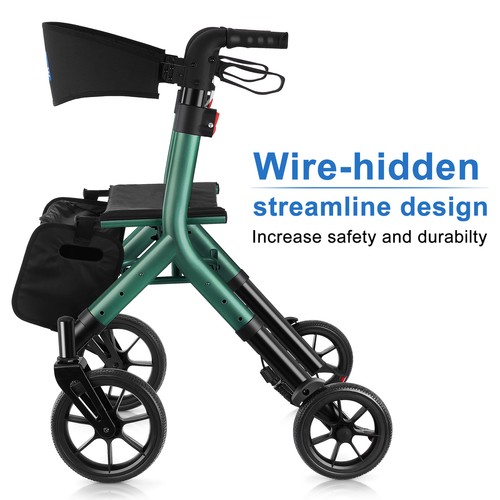 10in Wheel Rollator Walkers for Seniors-Folding Rollator Walker with ...