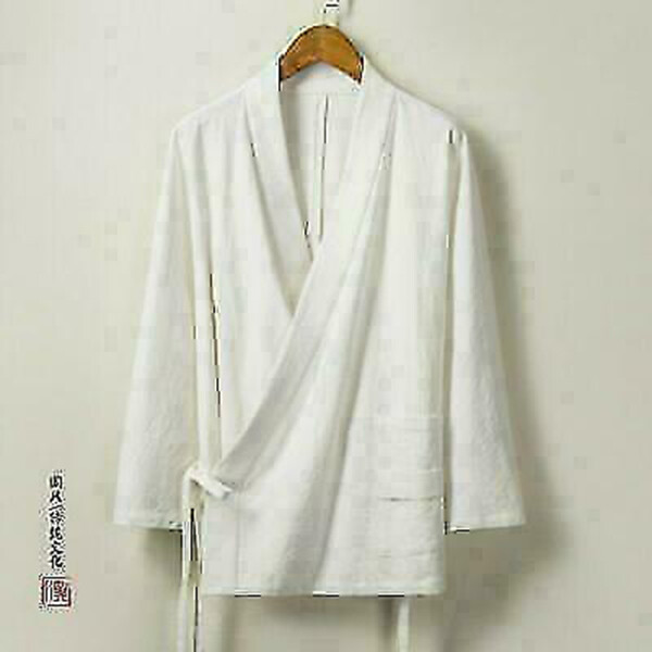 Hanfu Men's Jacket Cotton Linen Tops Coat Casual Zen Suit Retro Loose ...