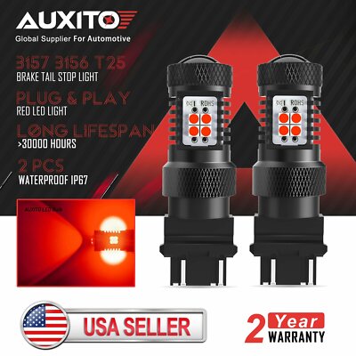 2X AUXITO RED 3157 4157 LED Brake Stop Tail Turn Signal Indicator Light ...