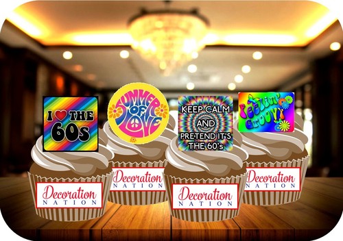 60s Party Mix NEW - 12 PREMIUM STAND UP Edible Cake Toppers Hippy ...