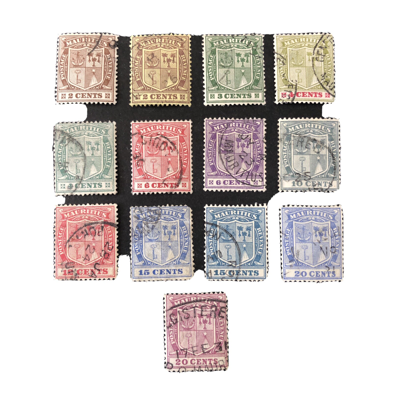 MAURITIUS, SCOTT # 162-166(5)+168/169(2)+171+173+175, COAT OF ARMS 1921 ...
