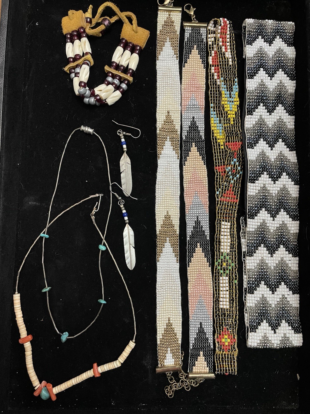 Native American Style Jewelry Lot – Beaded Chokers, Bracelets, Feather ...