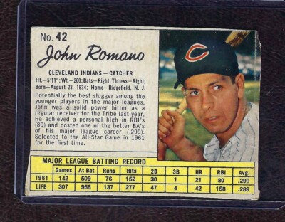 1962 Jello Baseball Card #42 John Romano, Cleveland Indians, VG-EX ...