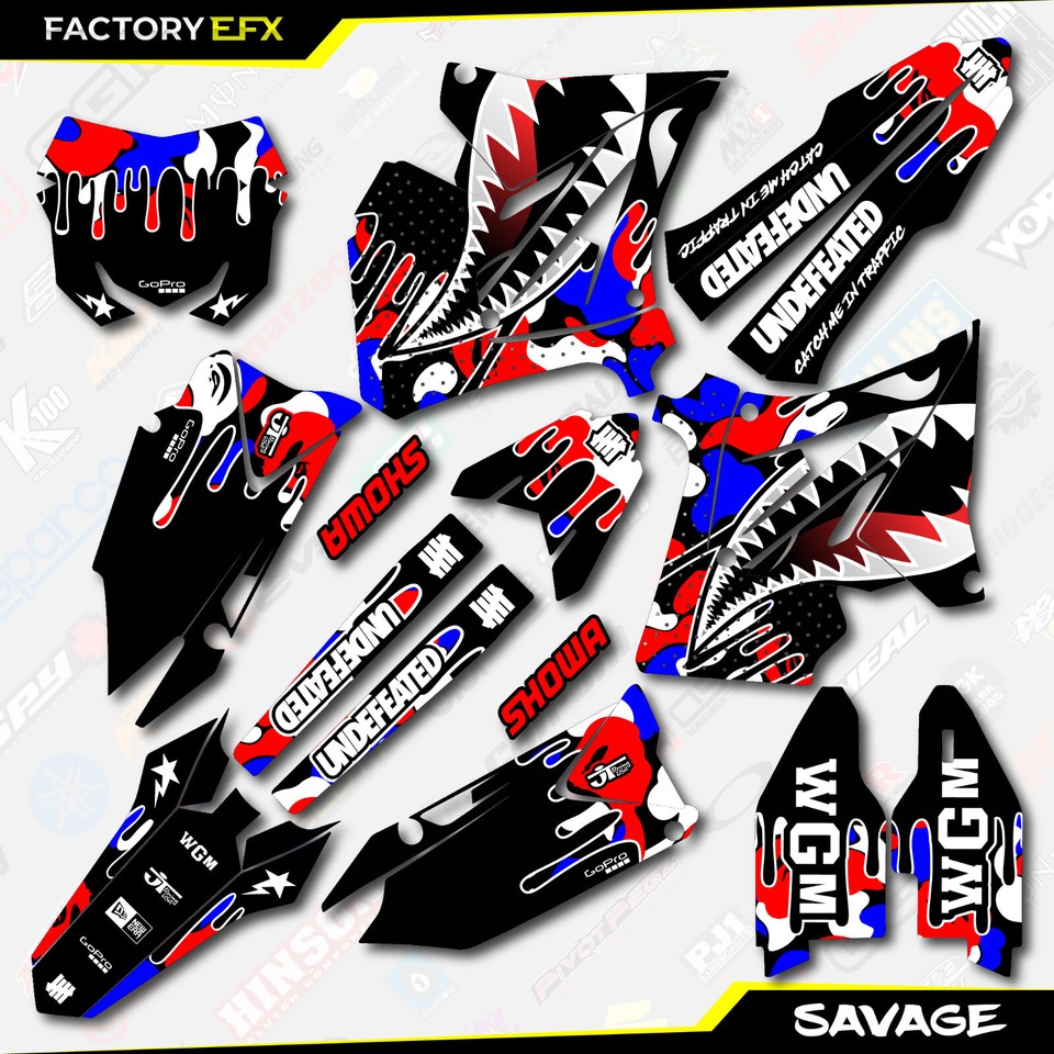 Red White Blue Savage Restyle Graphics Kit fits 01-08 Suzuki RM125 ...