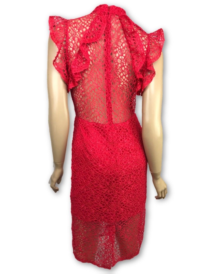 Alexis 'Halley' Dress Red Lace Ruffled Cap Sleeve Sz S V-Neckline w ...
