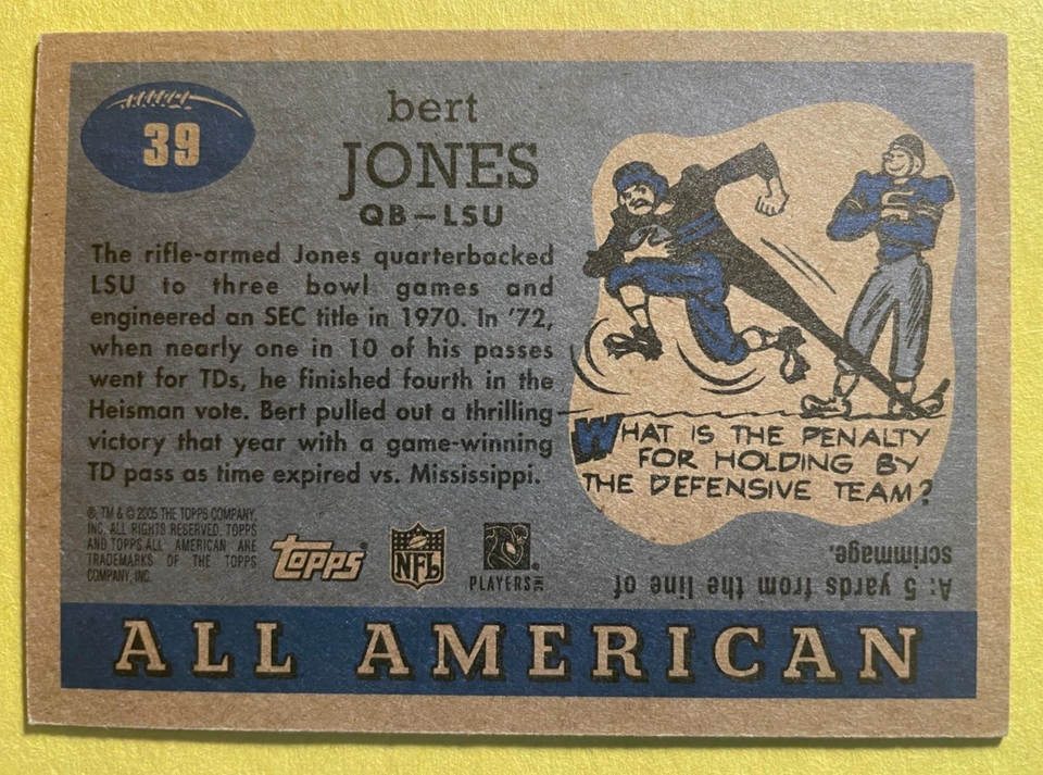 SIGNED BERT JONES 2005 TOPPS ALL AMERICAN AUTOGRAPHED FOOTBALL CARD ...