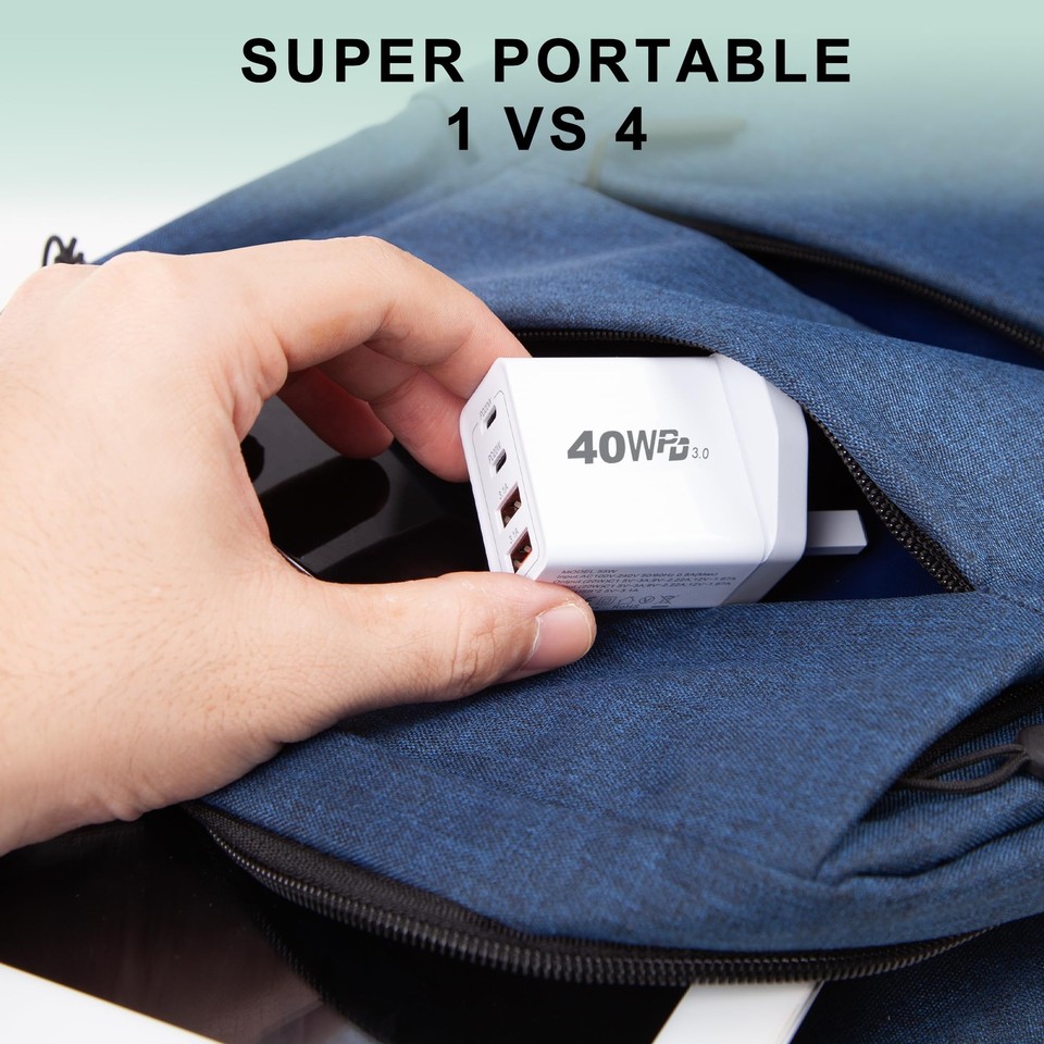 40W USB C Plug, 4-Port Fast UK Dual Port PD Power Adapter +QC Wall ...