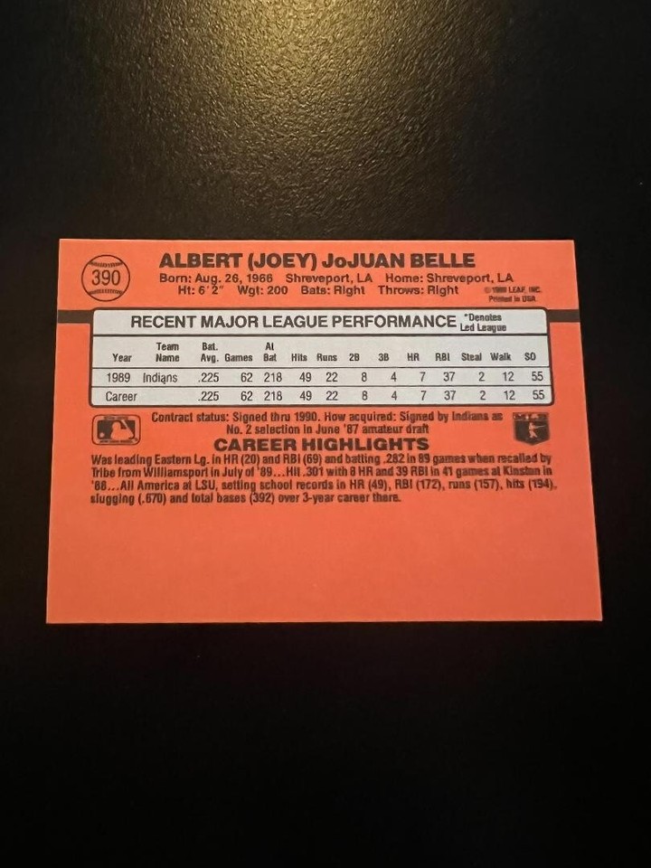 1990 Donruss Joey Belle #390 Cleveland Indians *FREE SHIPPING* | eBay