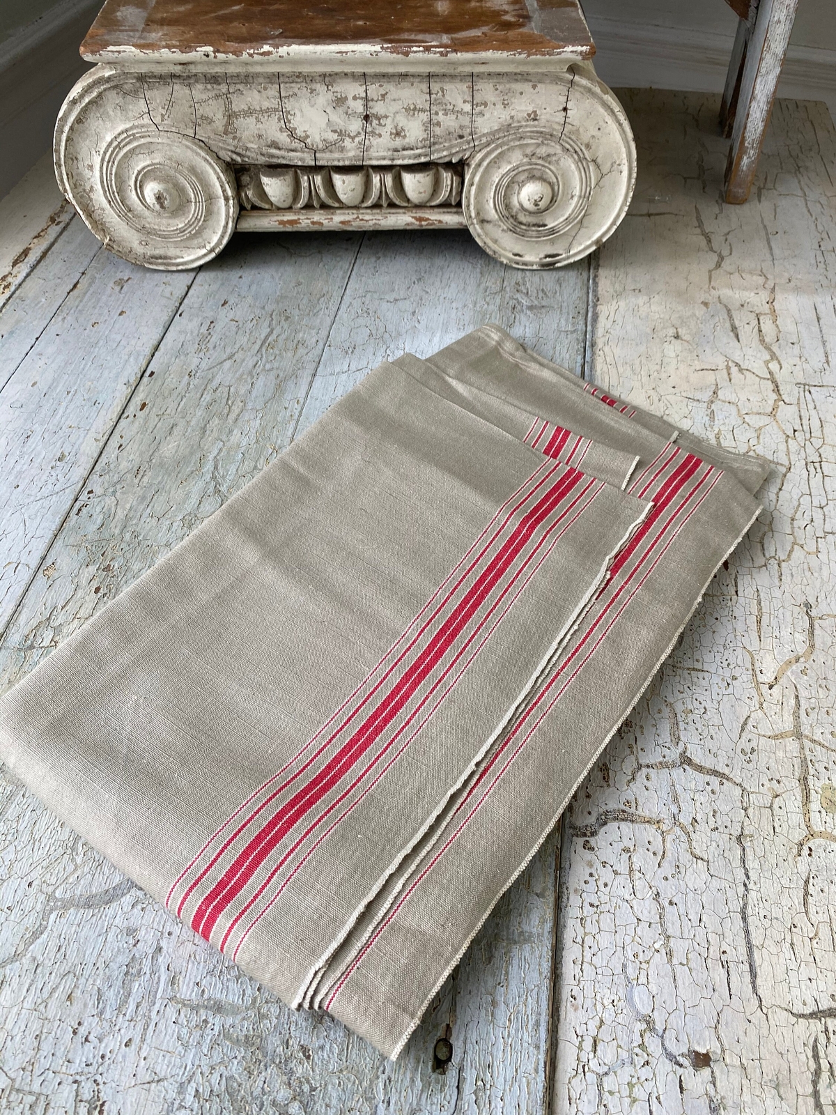 Vintage European mangle cloth linen with red stripes table cloth runner ...