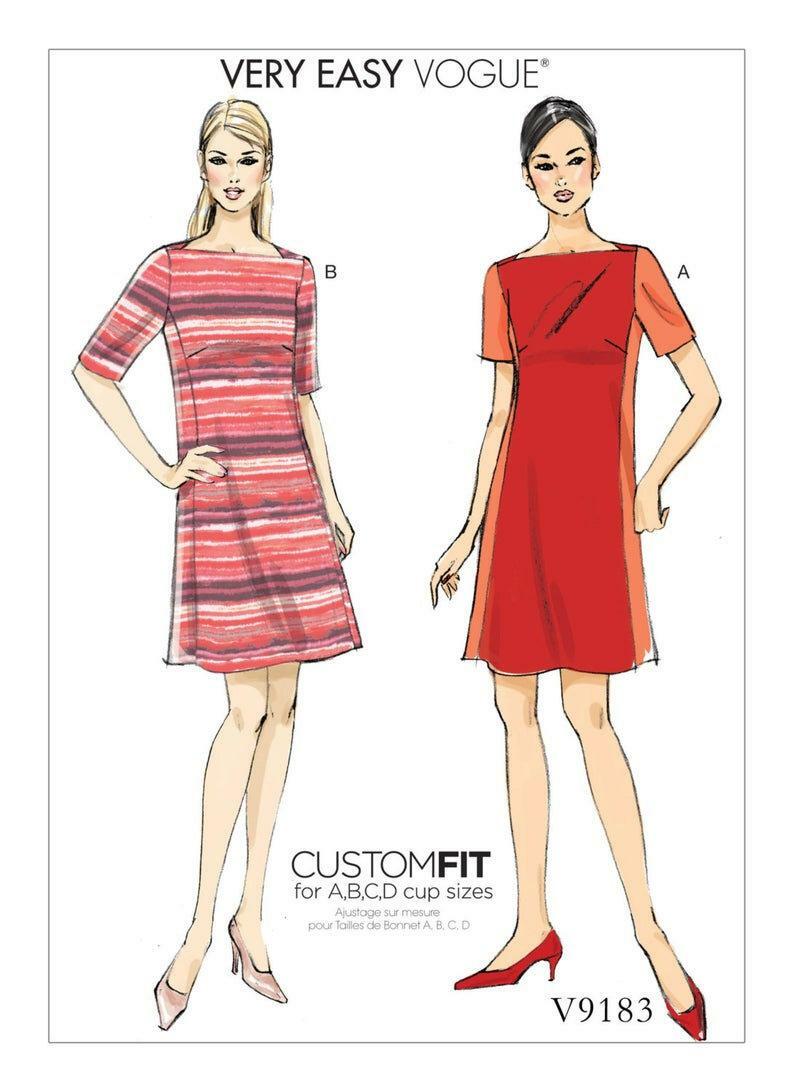 Vogue Misses Easy Custom Fit Color Block Shift Dress Pattern 9183 14-22 ...