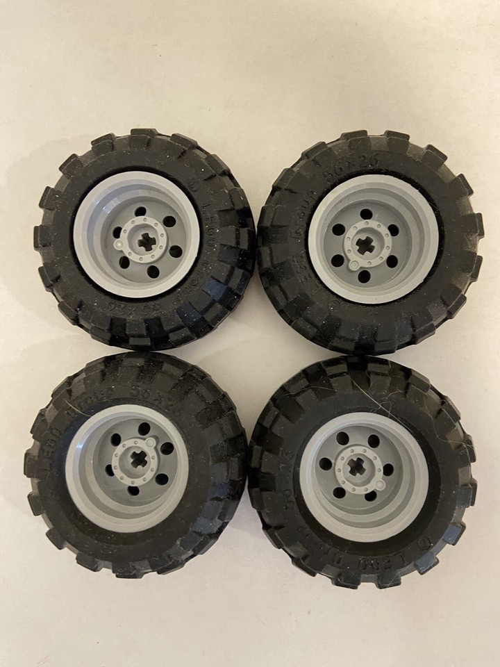 (4) LEGO Tires 56x26 Balloon Wheels- Gray rims #56145 | eBay