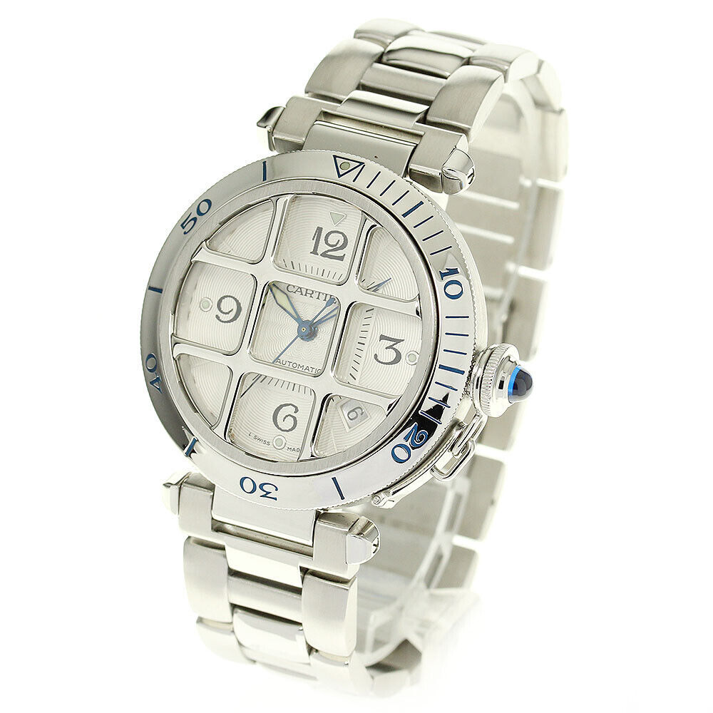 CARTIER pasha grid 38mm W31040H3 Date Silver Dial Automatic Men's Watch ...