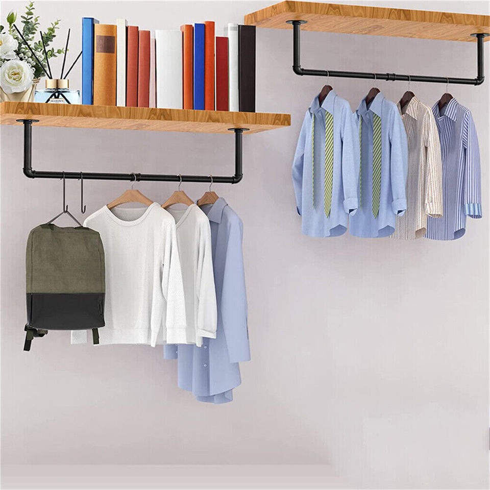 2x Industrial Pipe Clothes Rack Strong Iron Closet Organizer Garment ...